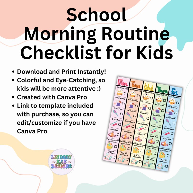 School Morning Routine Chart for Kids, Morning Checklist, Instant ...