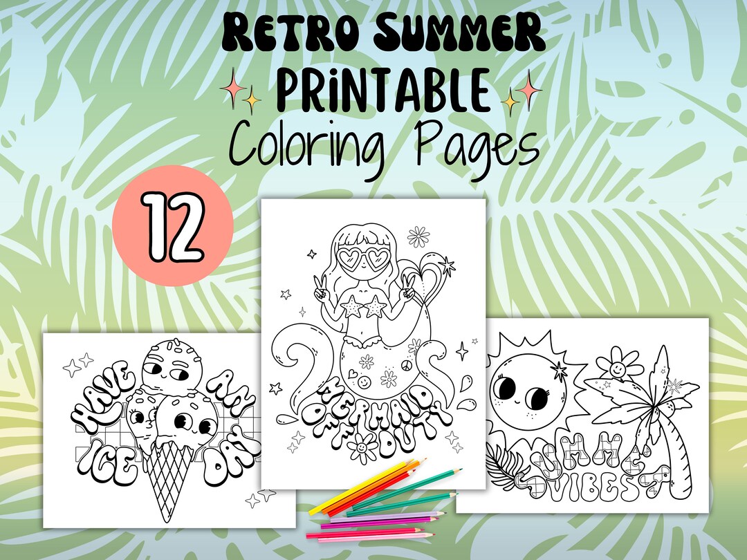Retro Summer Coloring Pages | 12 Printable Pages | Perfect for Adults ...