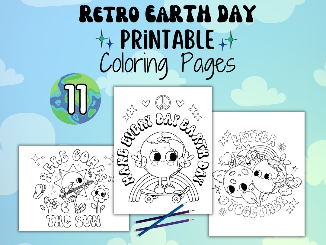 Retro Earth Day Coloring Pages | 11 Printable Pages | Perfect for ...