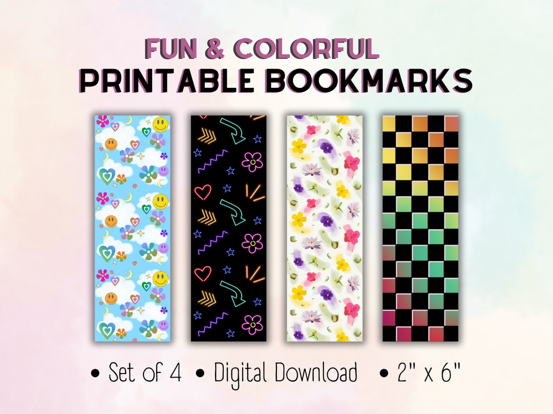 Fun & Colorful Printable Bookmarks | Digital Download | Set of 4 Cute ...