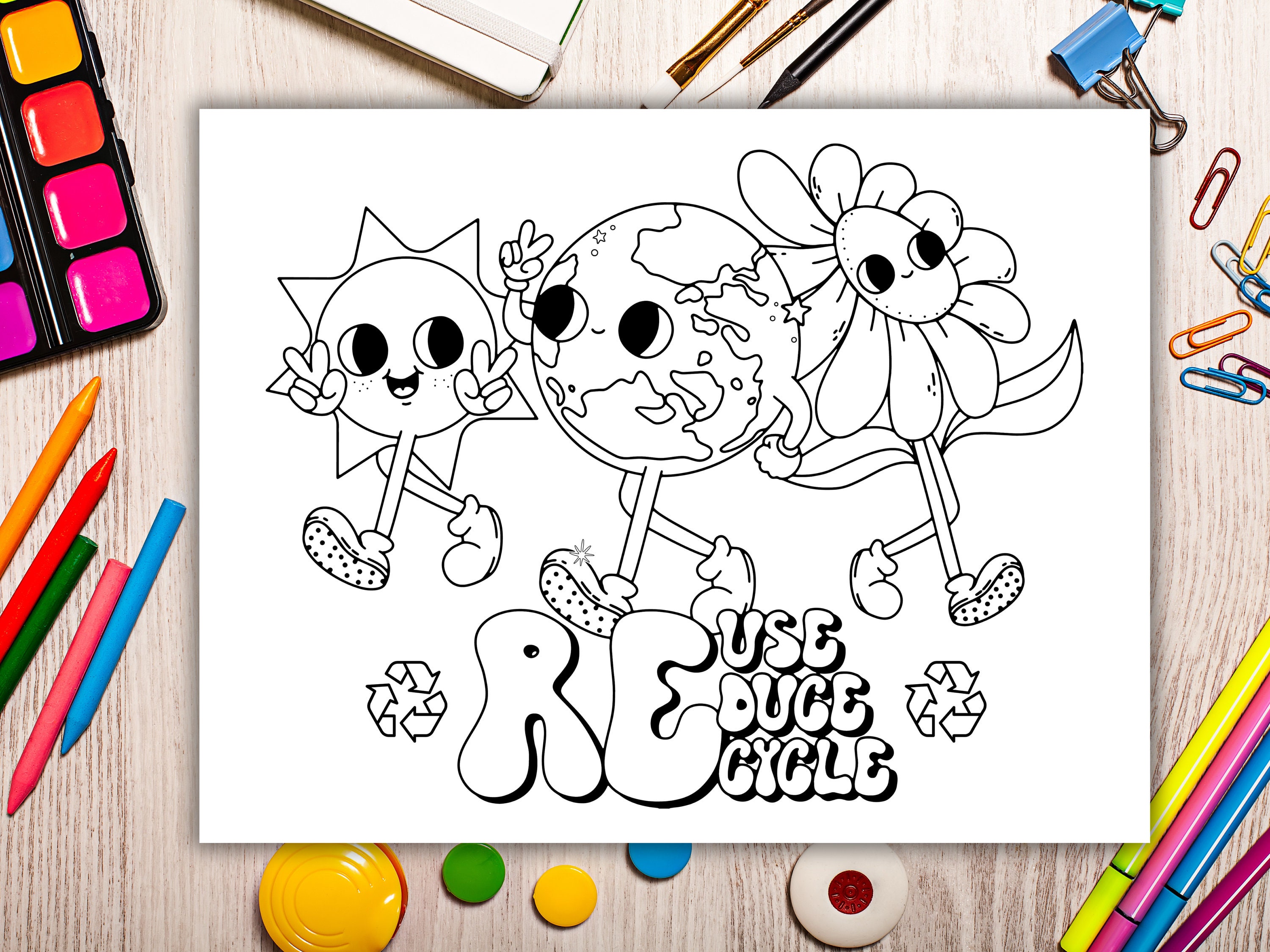 Retro Earth Day Coloring Pages | 11 Printable Pages | Perfect for ...