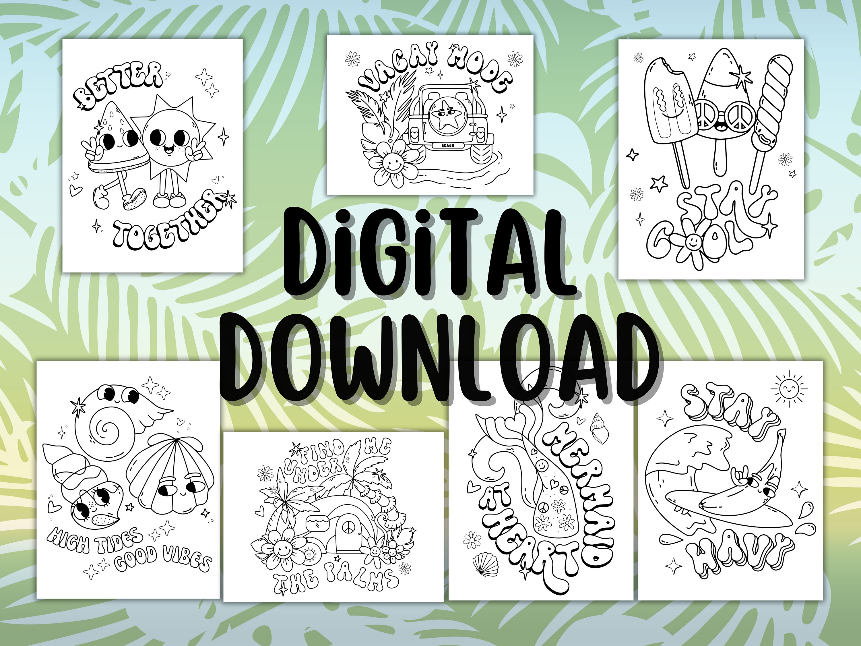Retro Summer Coloring Pages | 12 Printable Pages | Perfect for Adults ...