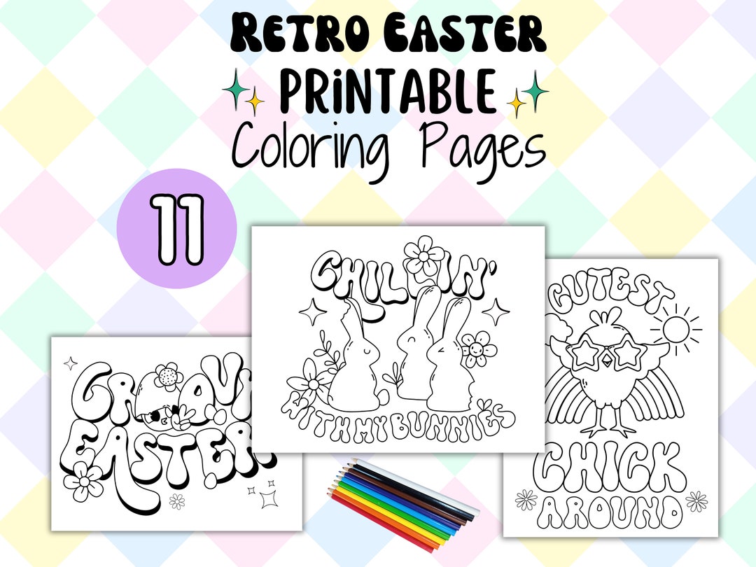 Retro Easter Coloring Pages | 11 Printable Pages | Perfect for Adults ...