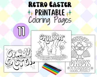 Retro Easter Printable Coloring Pages, Printable PDF Easter Party ...