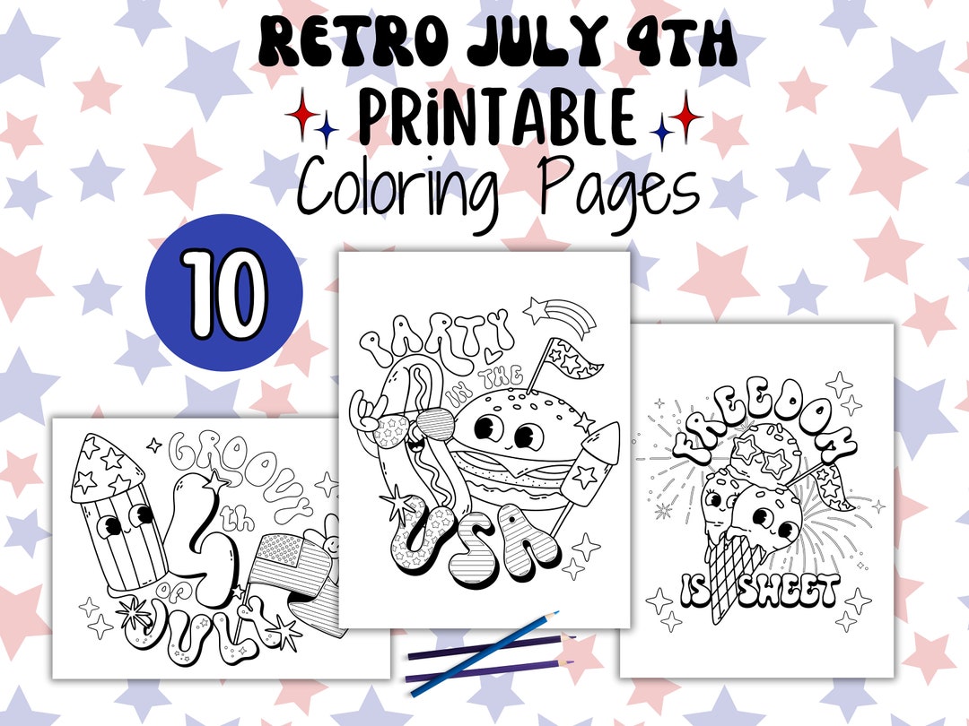 Retro July 4th Coloring Pages | 10 Printable Pages | Perfect for Adults ...