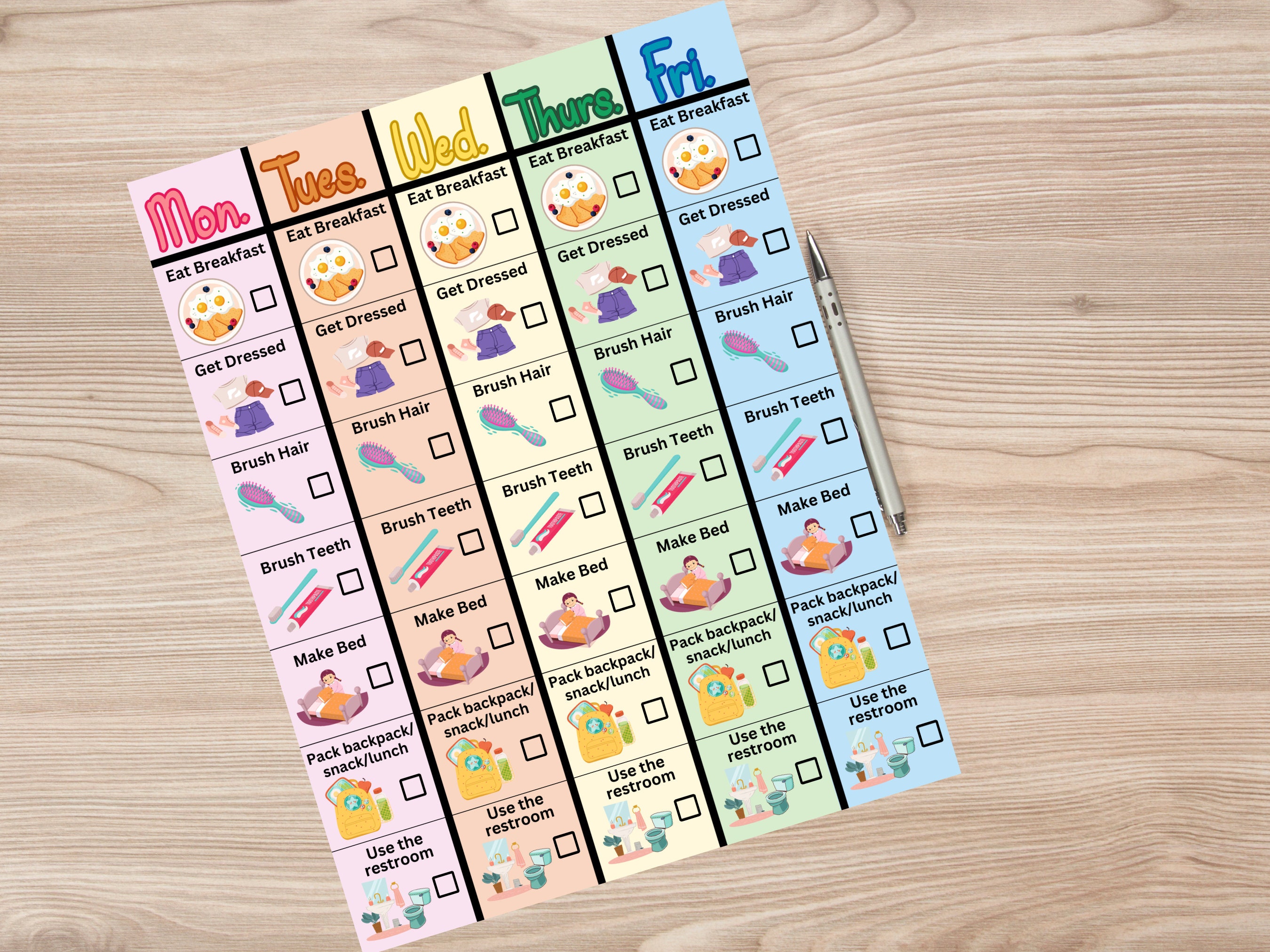 School Morning Routine Chart for Kids, Morning Checklist, Instant ...