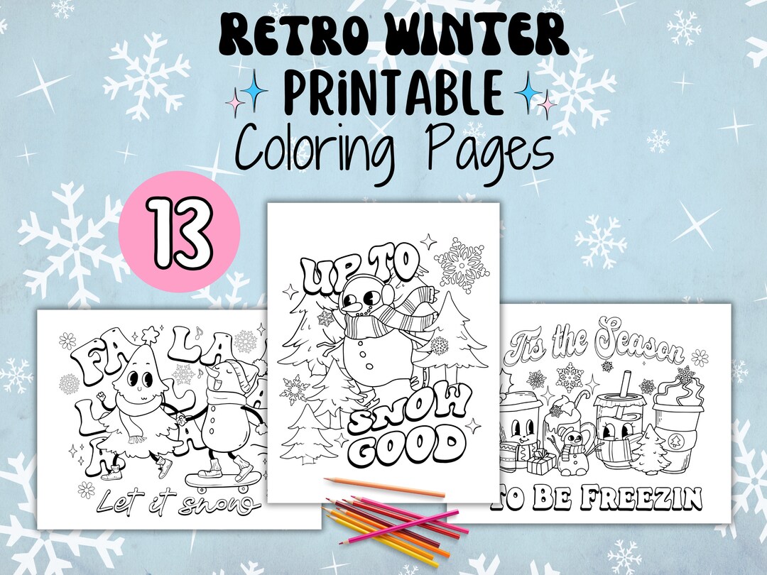 Retro Winter Coloring Pages 13 Printable Pages Perfect for - Etsy