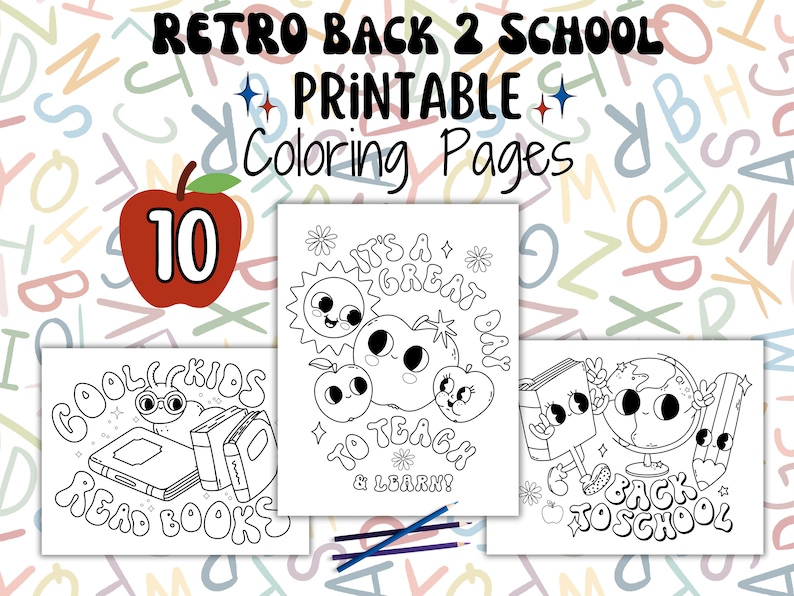 Retro Back to School Coloring Pages | 10 Printable Pages | Perfect for ...