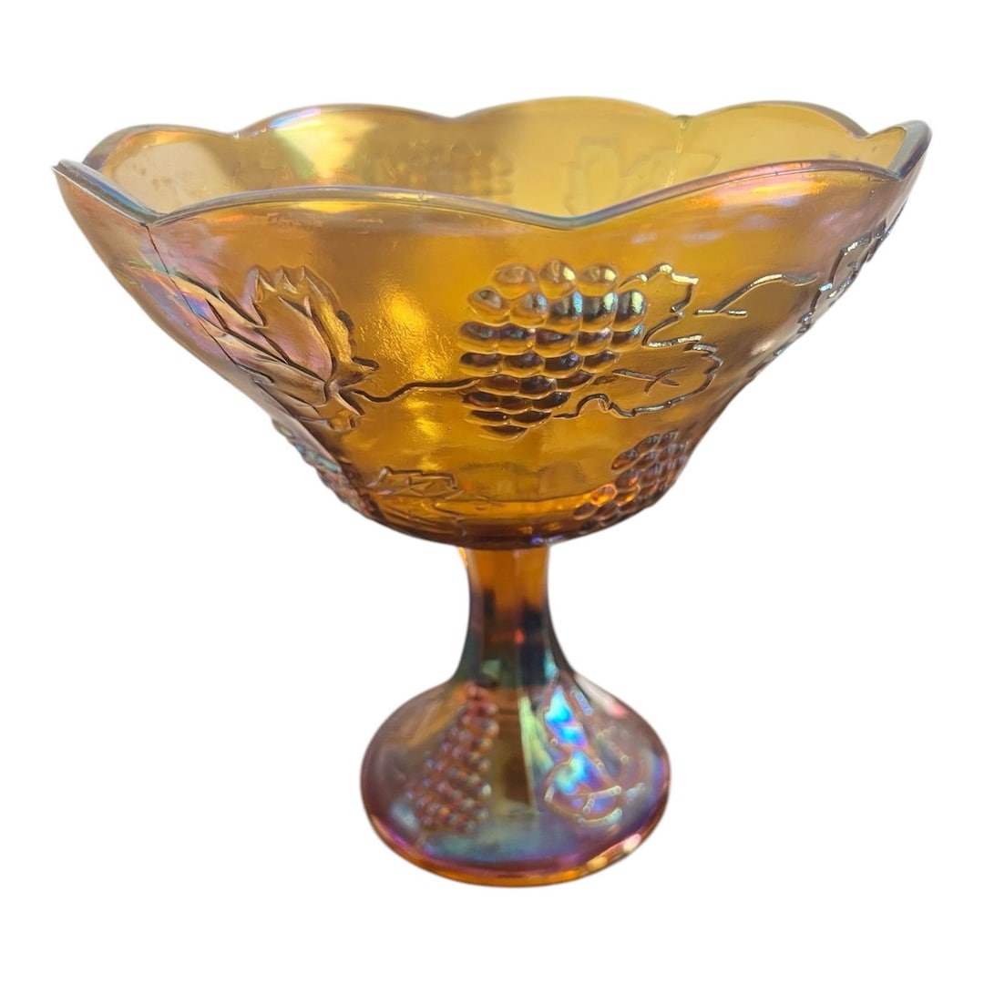 Vintage Amber Carnival Glass Compote With Grape & Vine Pattern Bowl - Etsy