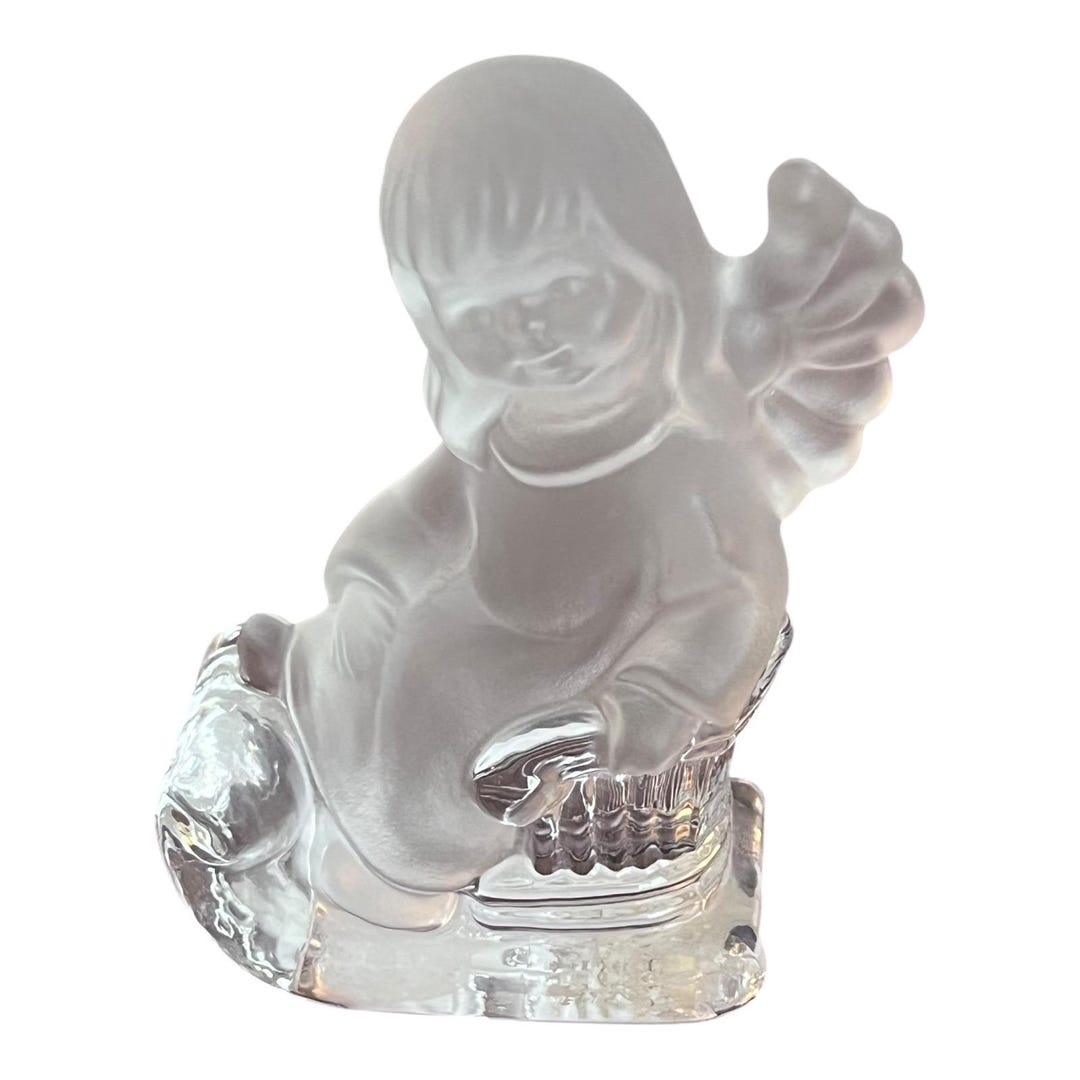 Vtg Goebel Frosted Angel on Sled 24% Lead Crystal Figurine 4"x2.5" West ...
