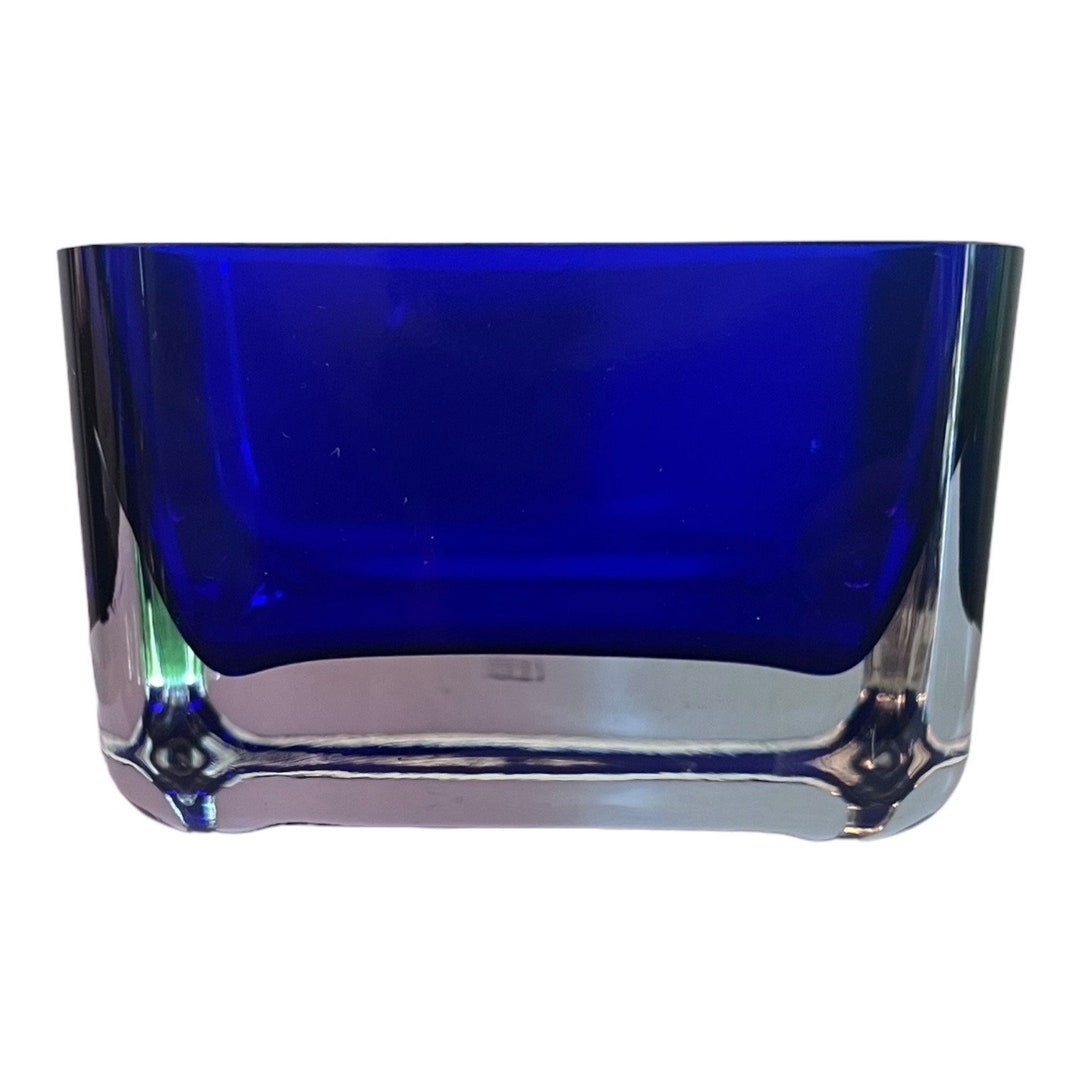 Vtg Art Glass Cobalt Blue Square Glass Votive Candle Holder Hand Blown ...