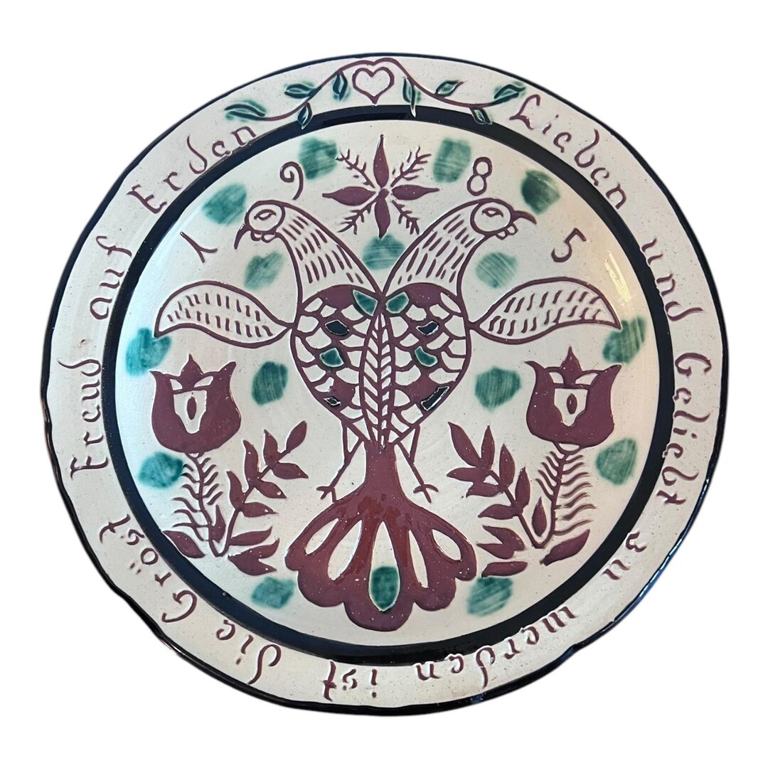 Vintage Redware Pennsylvania Dutch Wedding Plate 12 Glazed Pottery - Etsy