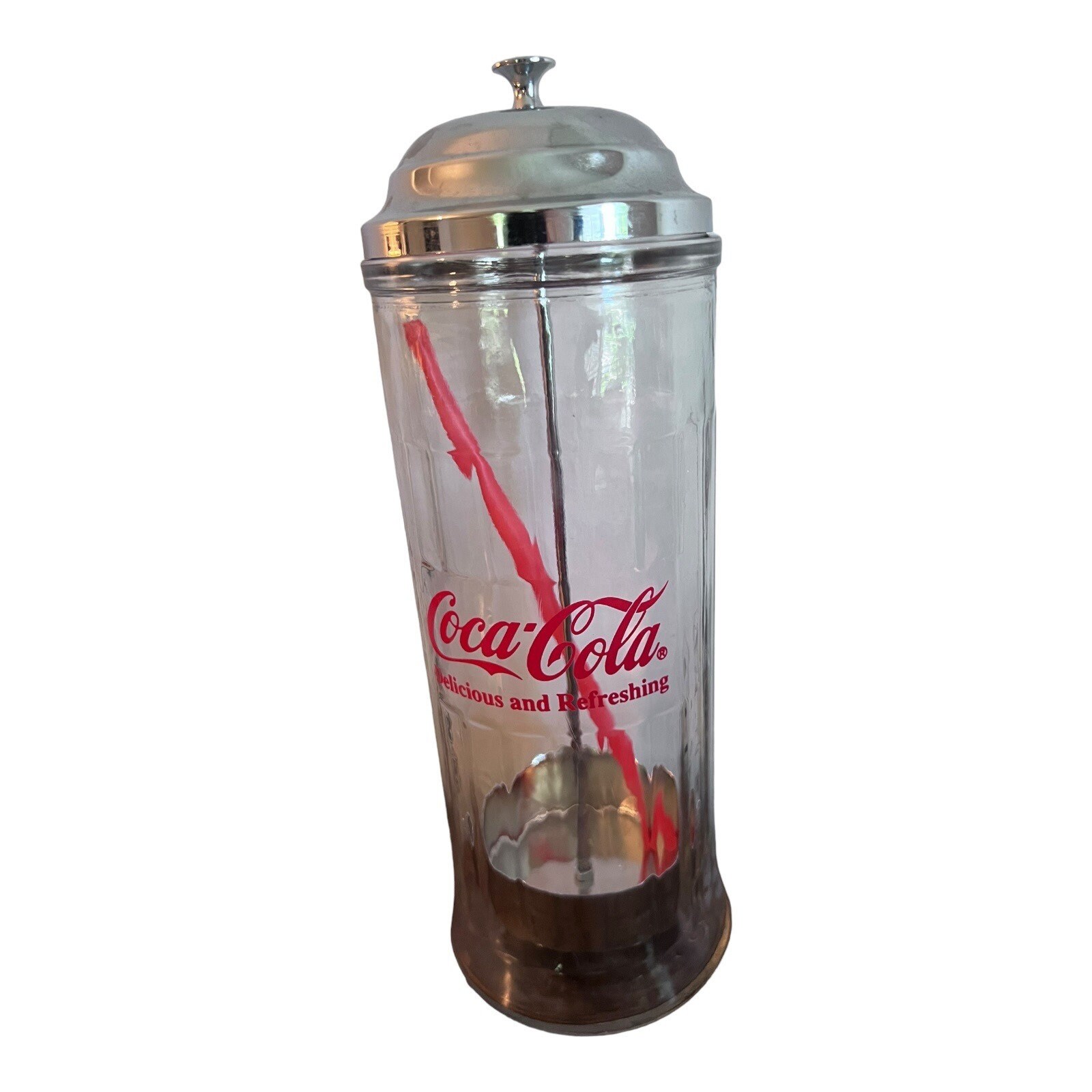 Vtg Coca Cola Straw Dispenser Glass & Chrome Large 1992 Collectible ...