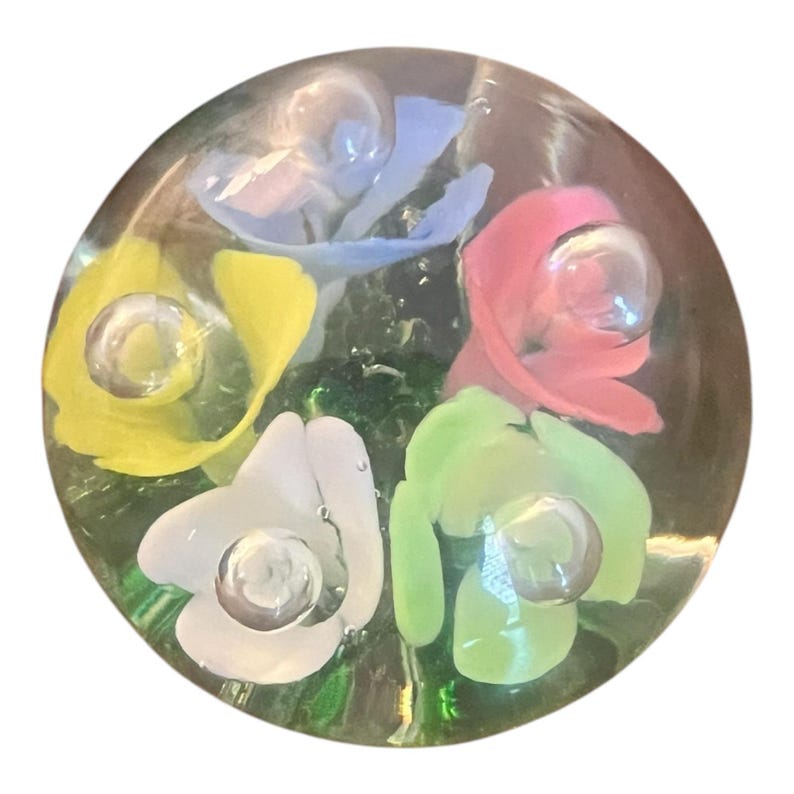 Vtg Joe St Clair Art Glass Paperweight, Multi Trumpet Flowers ...