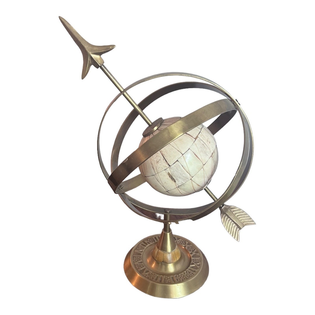 Vintage Armillary Sphere Sundial Brass Carved Bovine Bone Celestial ...