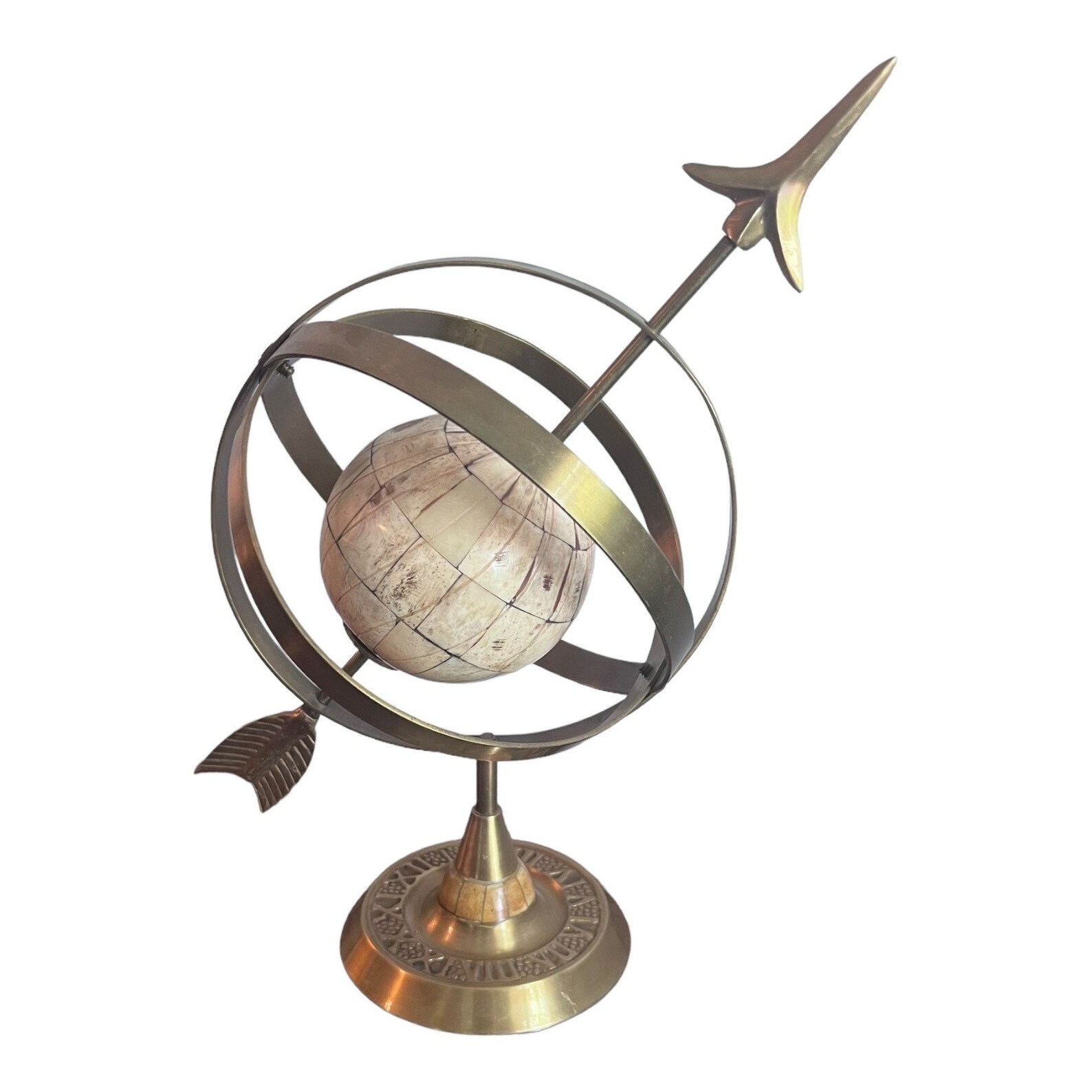Vintage Armillary Sphere Sundial Brass Carved Bovine Bone Celestial ...