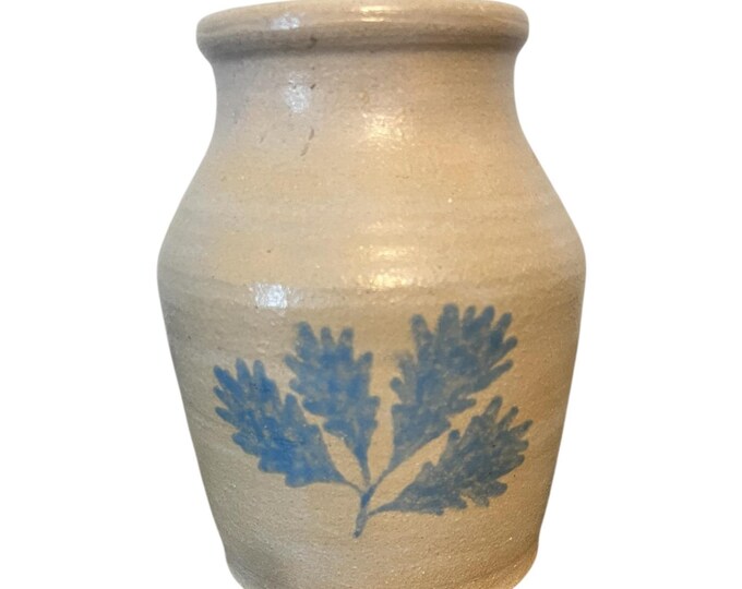 1985 Handmade Beige Stoneware Pottery Jar, Lid & Blue Floral Design ...
