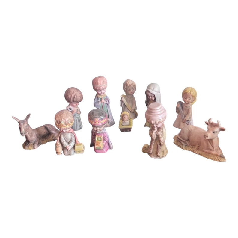 VTG DUNCAN 1980 11 Piece Porcelain Nativity Set Mary Joseph Baby Jesus ...