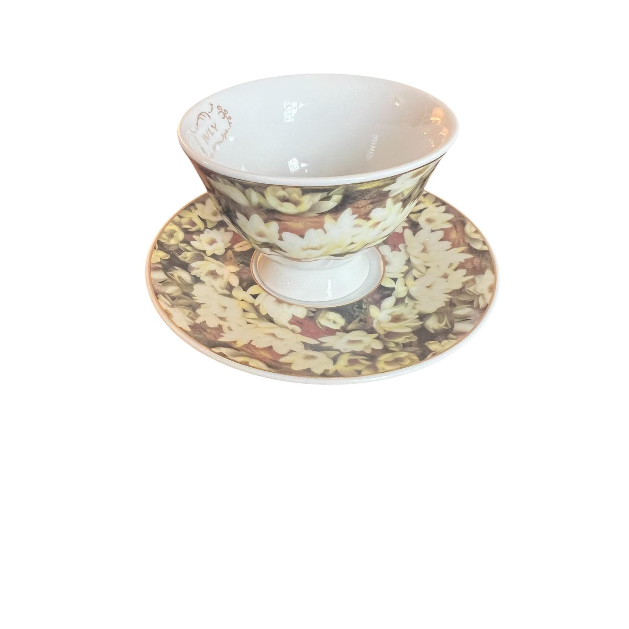 Victorian Trading Co July Teacup & Saucer Set Floral Design Bone China ...