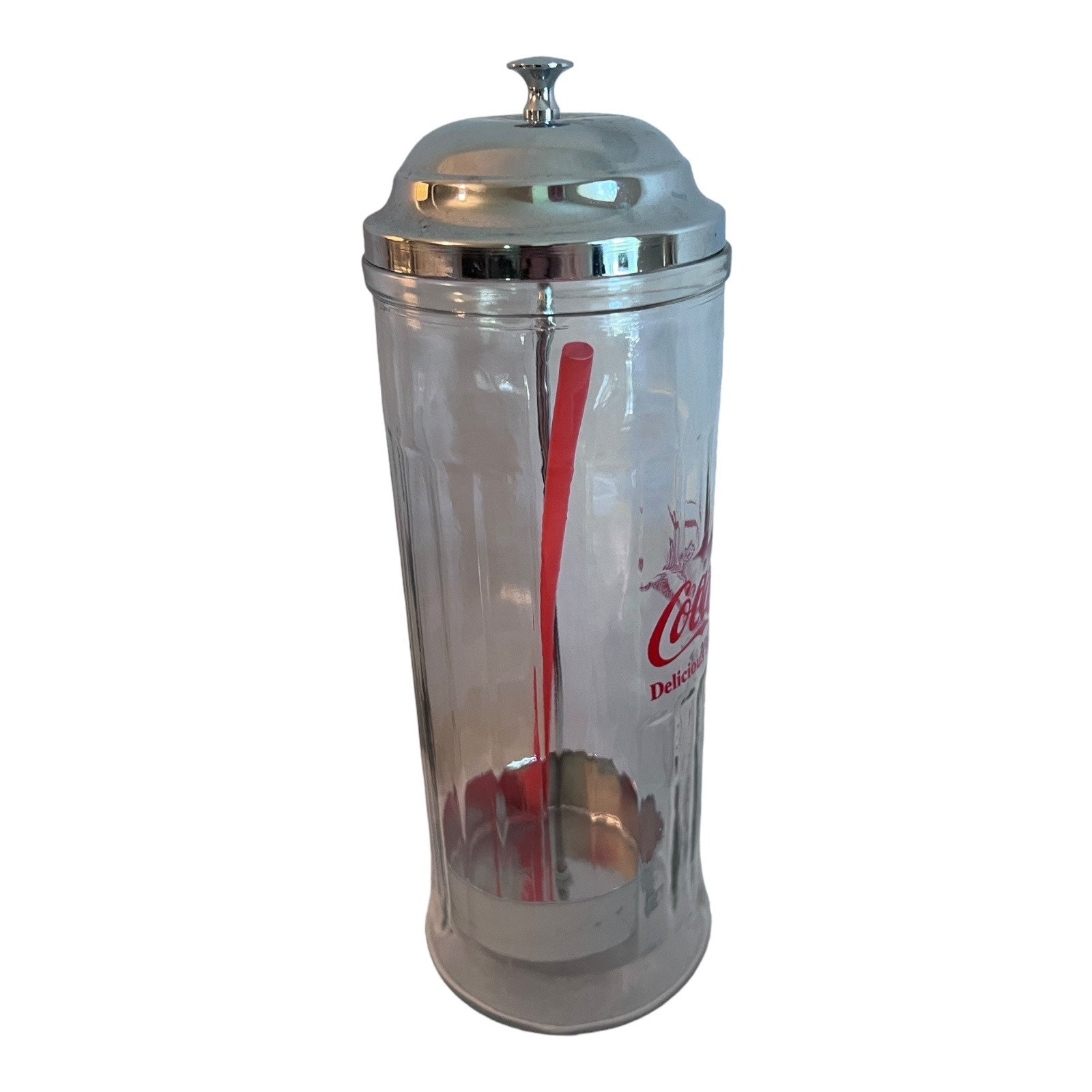 Vtg Coca Cola Straw Dispenser Glass & Chrome Large 1992 Collectible ...