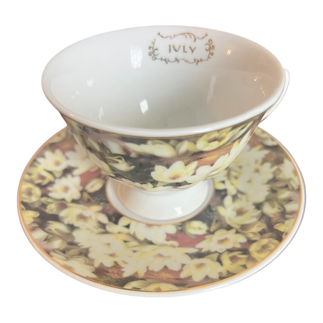 Victorian Trading Co July Teacup & Saucer Set Floral Design Bone China ...