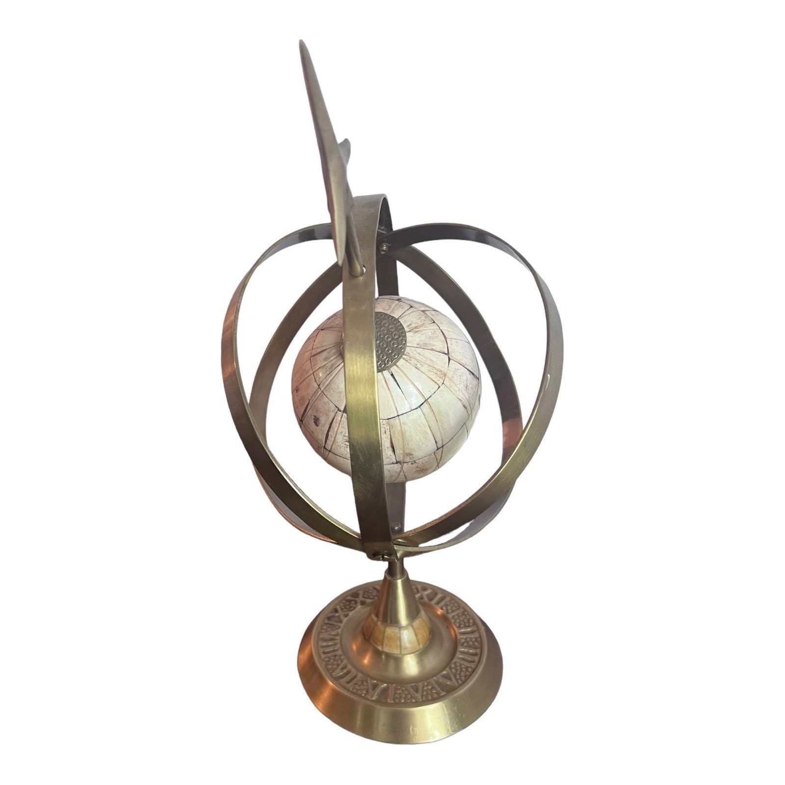 Vintage Armillary Sphere Sundial Brass Carved Bovine Bone Celestial ...