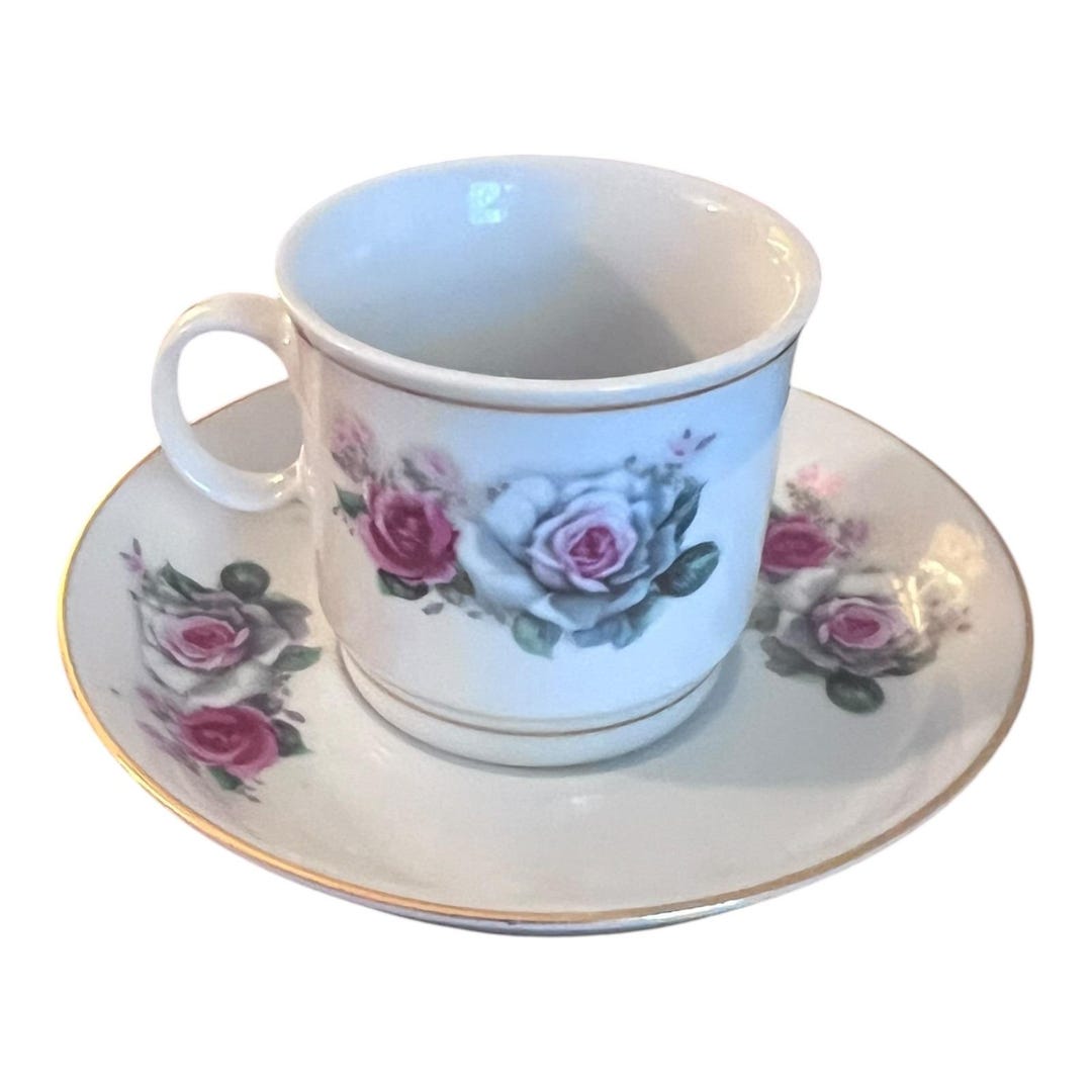 Vintage Liling Porcelain Tea Cup and Saucer Rose Set Coffee Demitasse ...