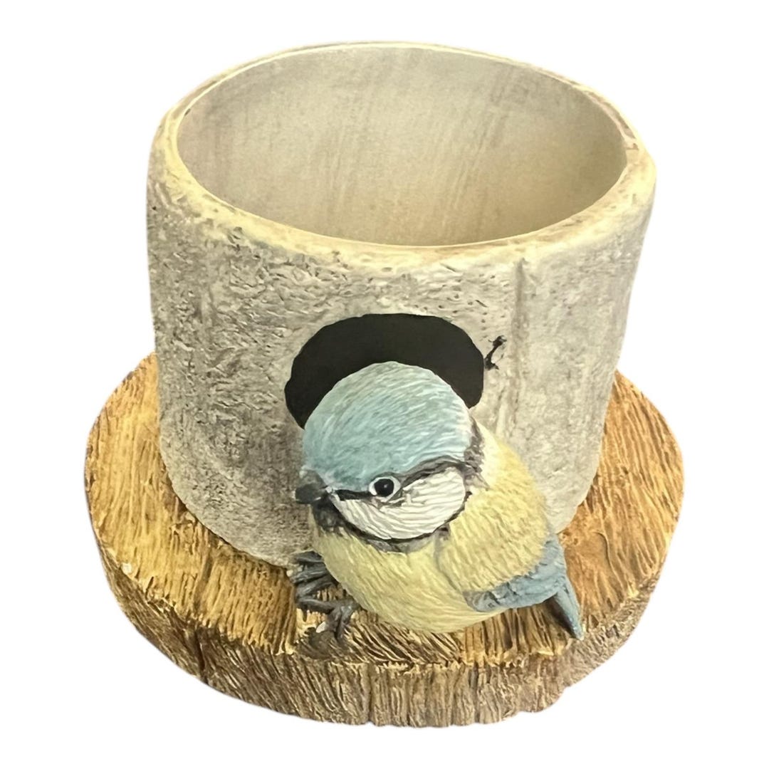 Marjolein Bastin Bluebird Candle Holder Resin Log Design 3" Tall Rustic ...