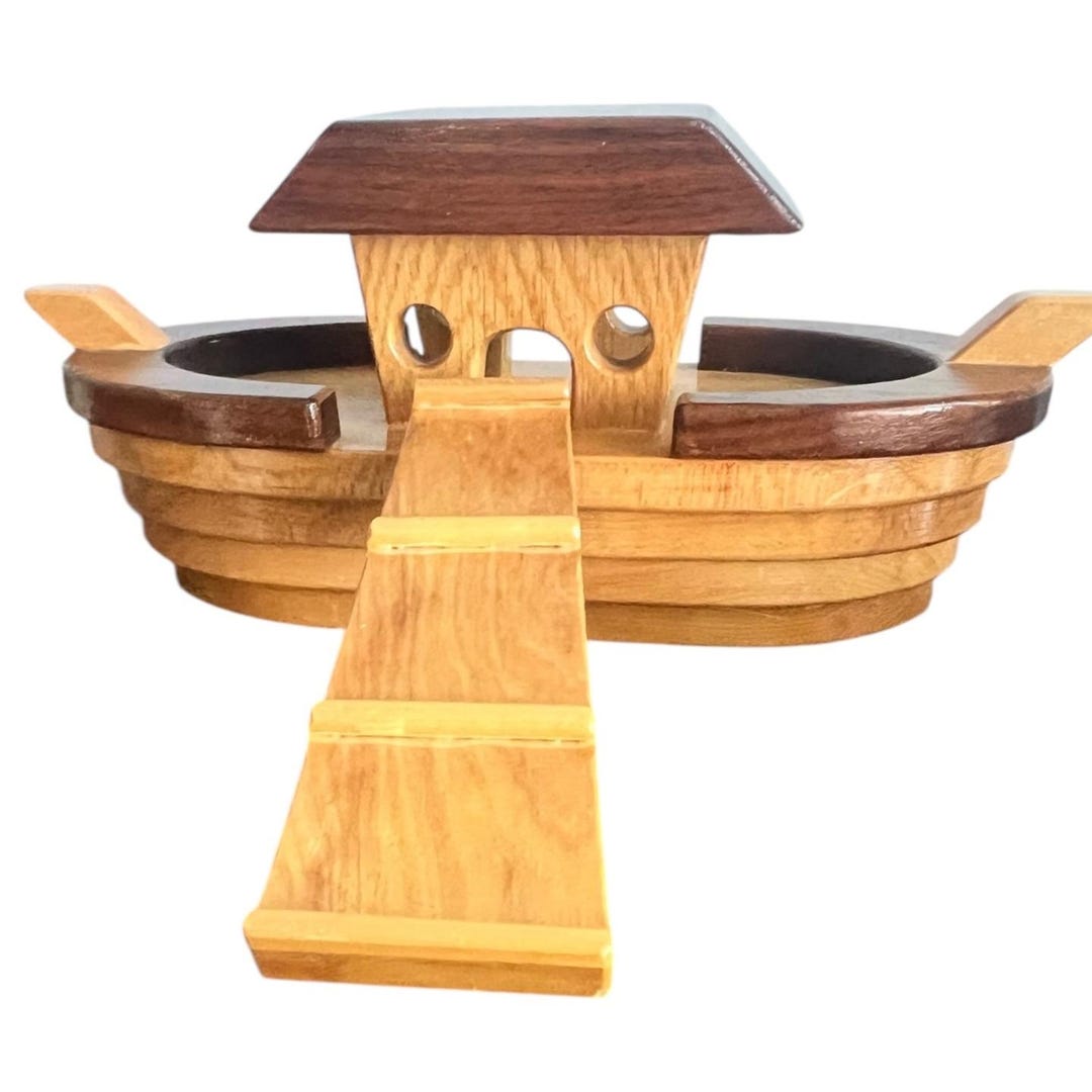 Handmade Wooden Noahs Ark With Ramp Decorative Piece 5.5" X 12" Durable ...