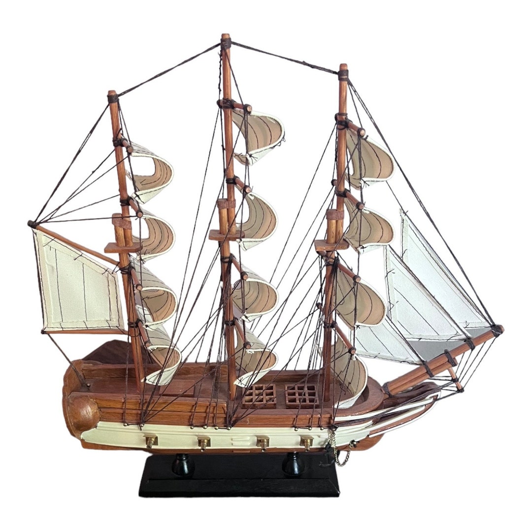 Wooden Three Mast Sailing Ship Model in Full Sail 13x 13 Pedestal Stand ...