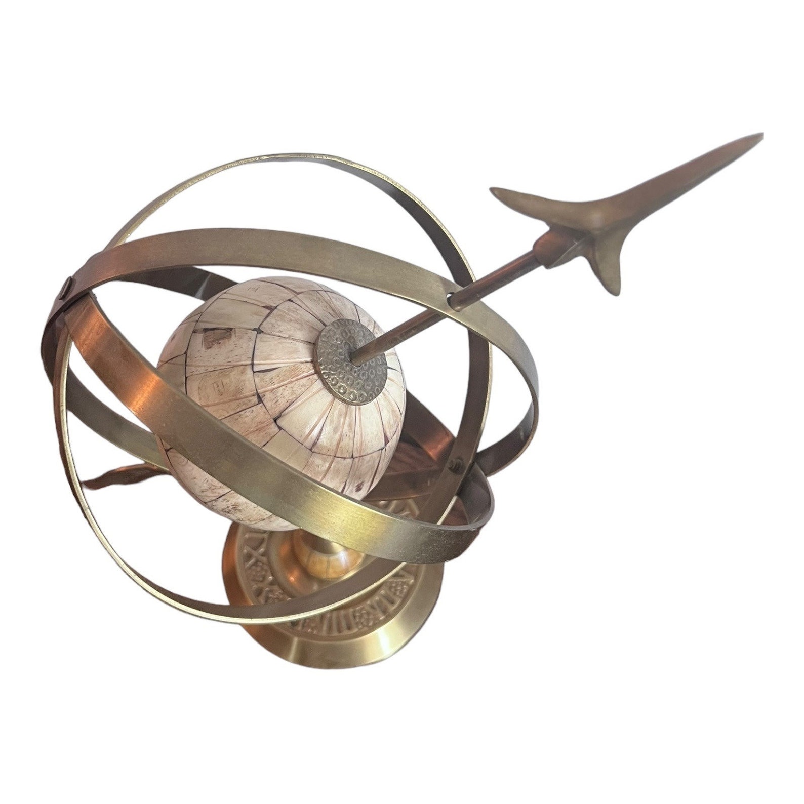 Vintage Armillary Sphere Sundial Brass Carved Bovine Bone Celestial ...