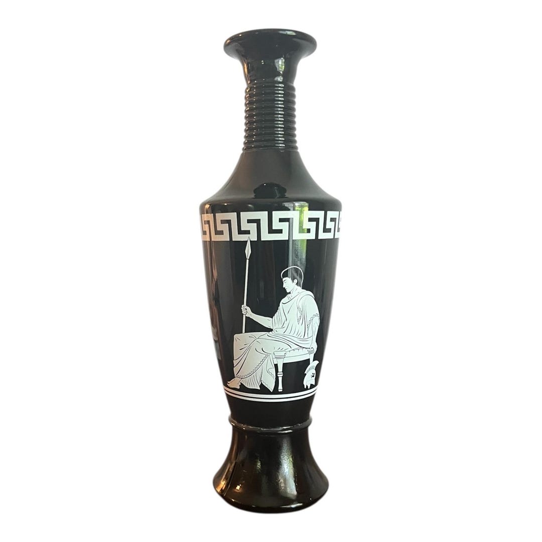1958 Jim Beam Decanter, Black Roman Figure, Greek Key Design - Etsy