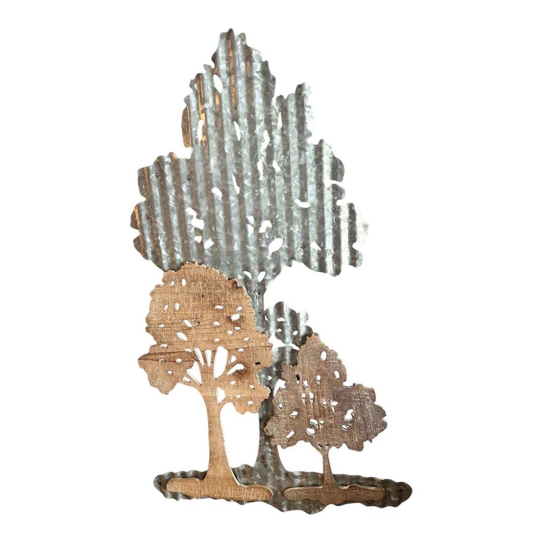 Corrugated Metal & Wood Tree Wall Art Rustic Farmhouse Nature-inspired ...