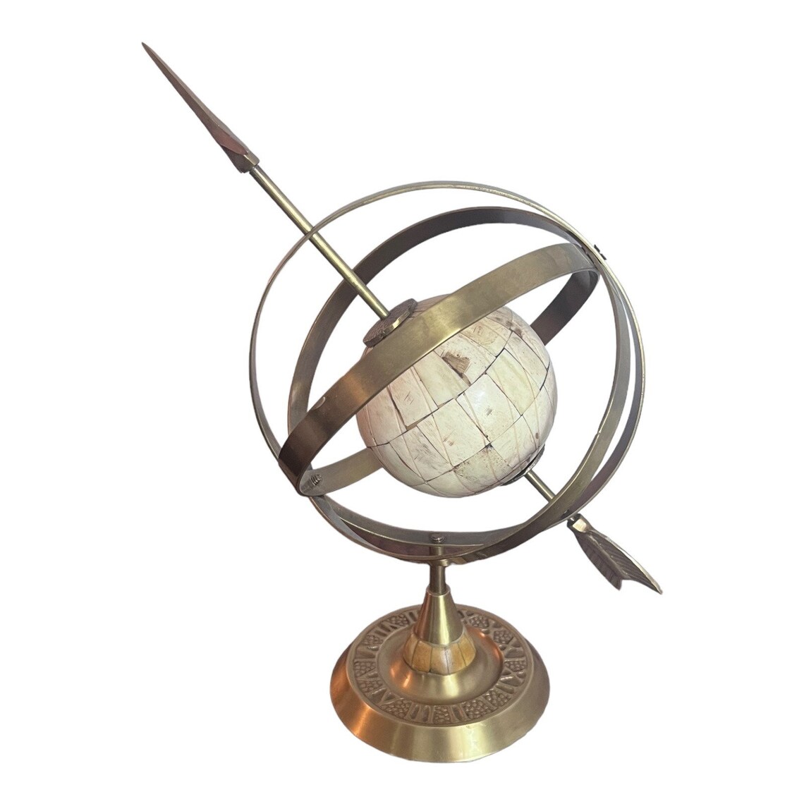 Vintage Armillary Sphere Sundial Brass Carved Bovine Bone Celestial ...