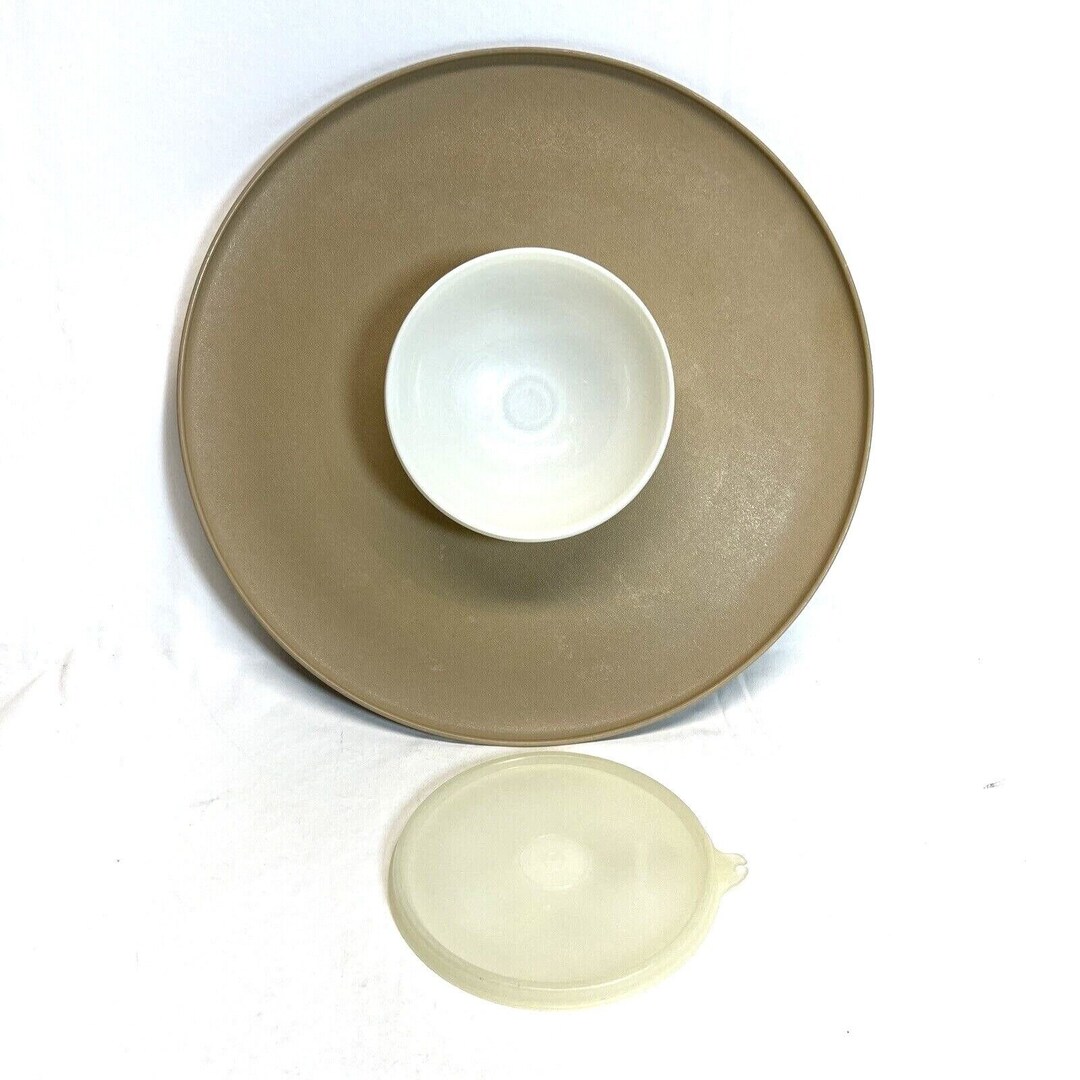 Tupperware Vintage 3-piece Chip and Dip Tray With Bowl and Lid Tan ...