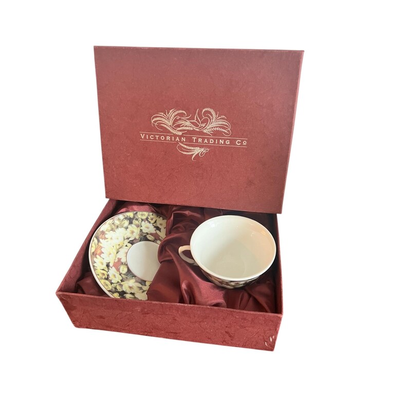 Victorian Trading Co July Teacup & Saucer Set Floral Design Bone China ...
