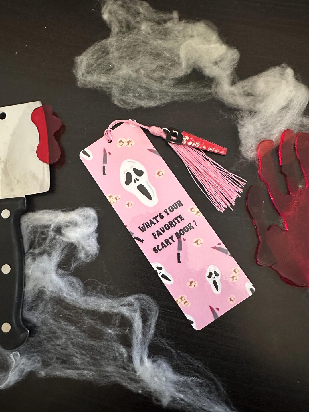 Scary Books With Scream Laminated Bookmark With Colored Pompom and ...