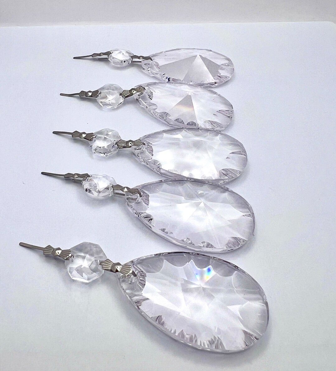Set of 5 Ornaments- 50mm Clear Fluted Teardrop Chandelier Crystals ...