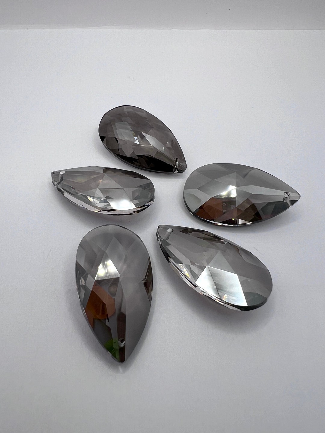 38mm Satin Gray Teardrop Chandelier Crystals, Asfour Lead Crystal - Set ...