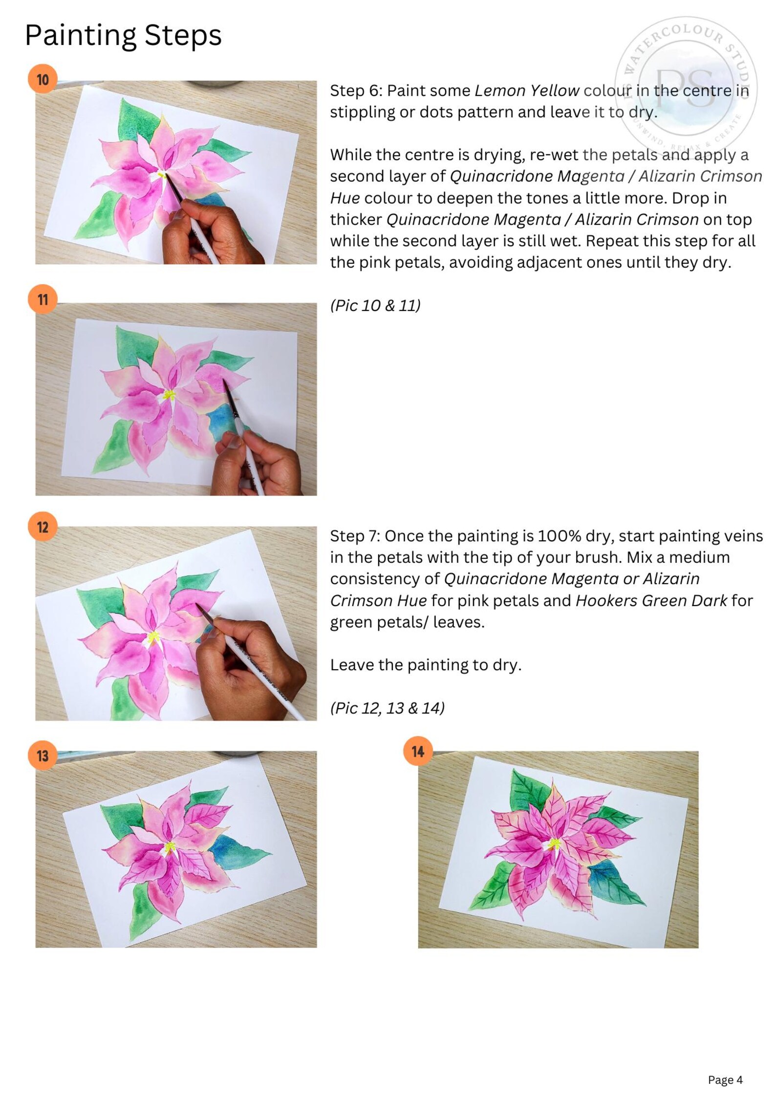 Step- By- Step Watercolor Workbook for Beginners: Poinsettia Flower ...