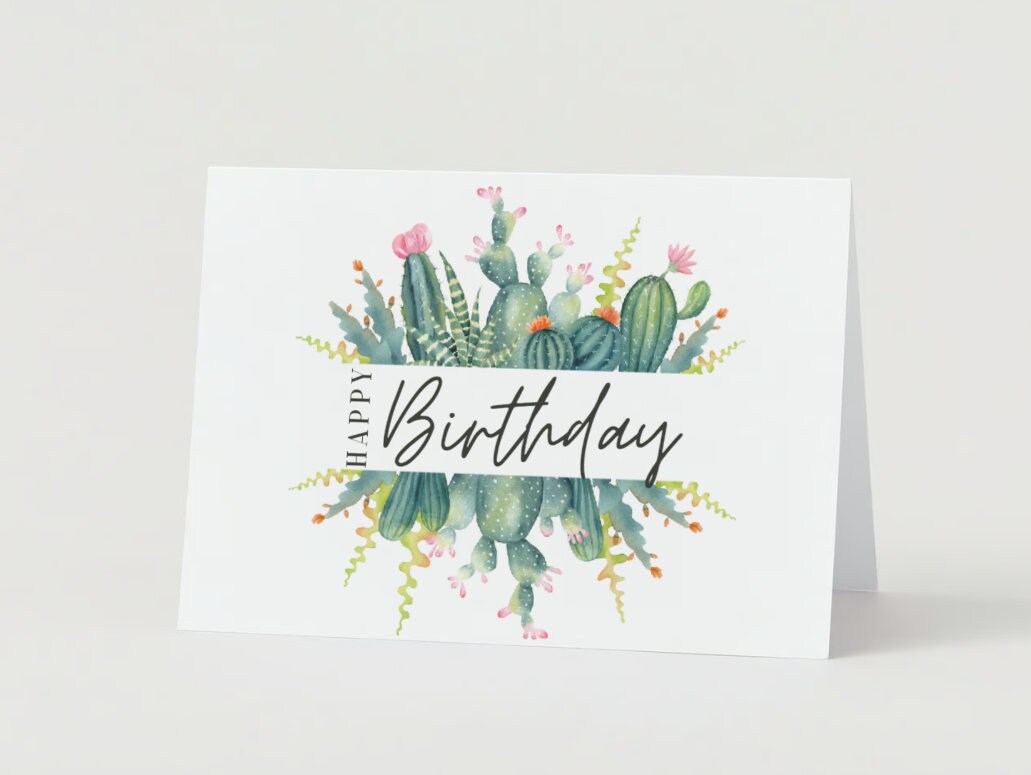 Cactus Birthday Card - Watercolor Cactus - Cactus Greeting Card ...