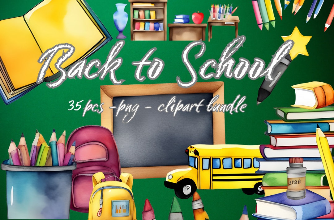 Watercolor Back-to-school Clipart Bundle - 35pcs - Ultra HD - Printable ...