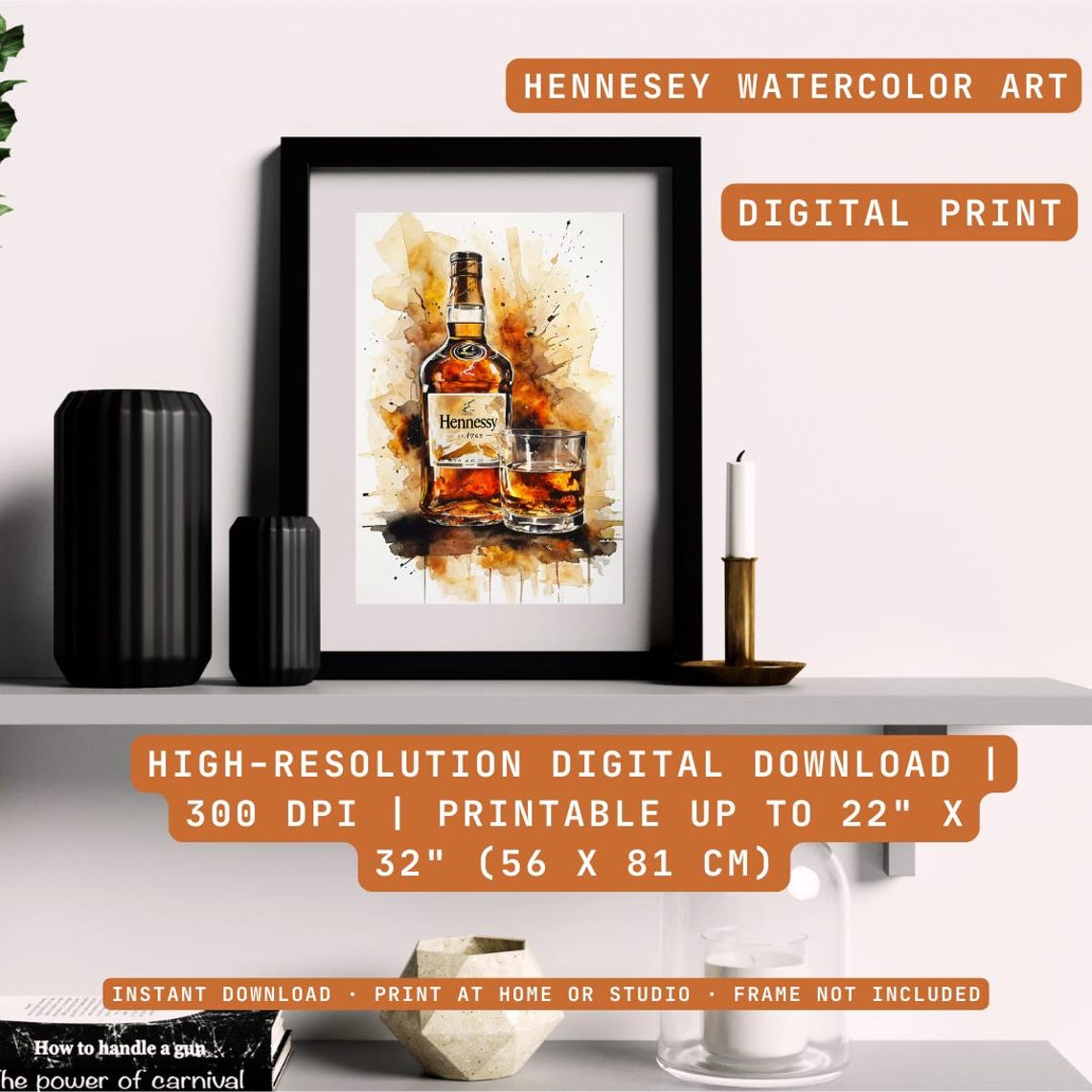 Hennessy Watercolor Wall Art Printable Poster | High-resolution Digital ...
