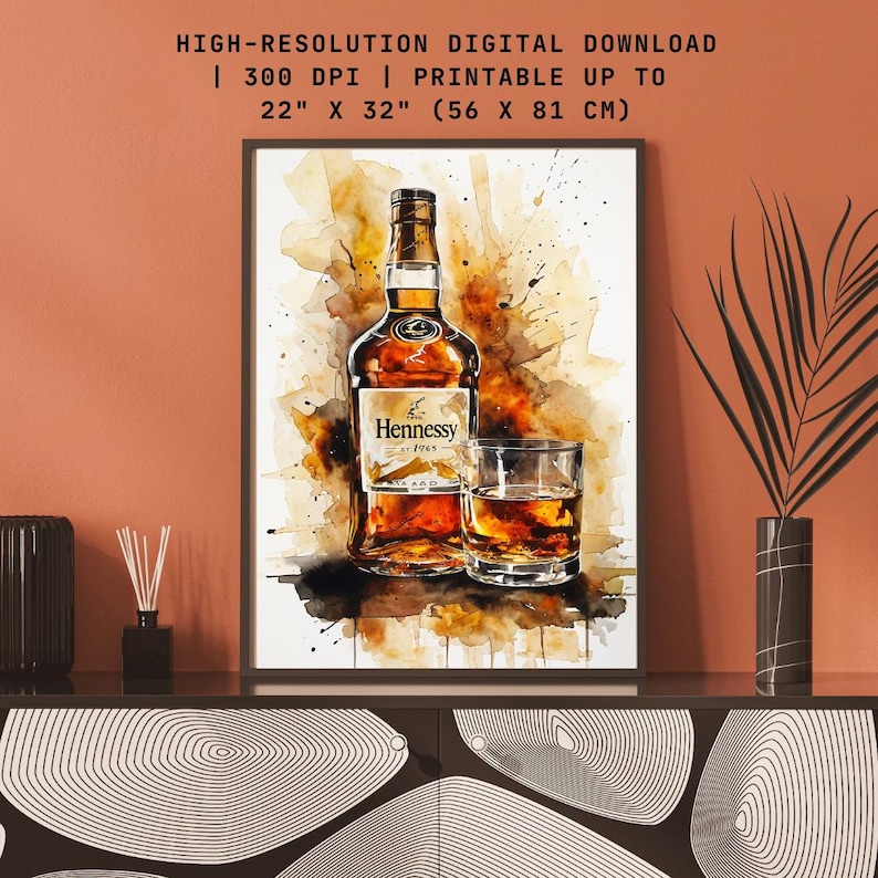 Hennessy Watercolor Wall Art Printable Poster | High-resolution Digital ...