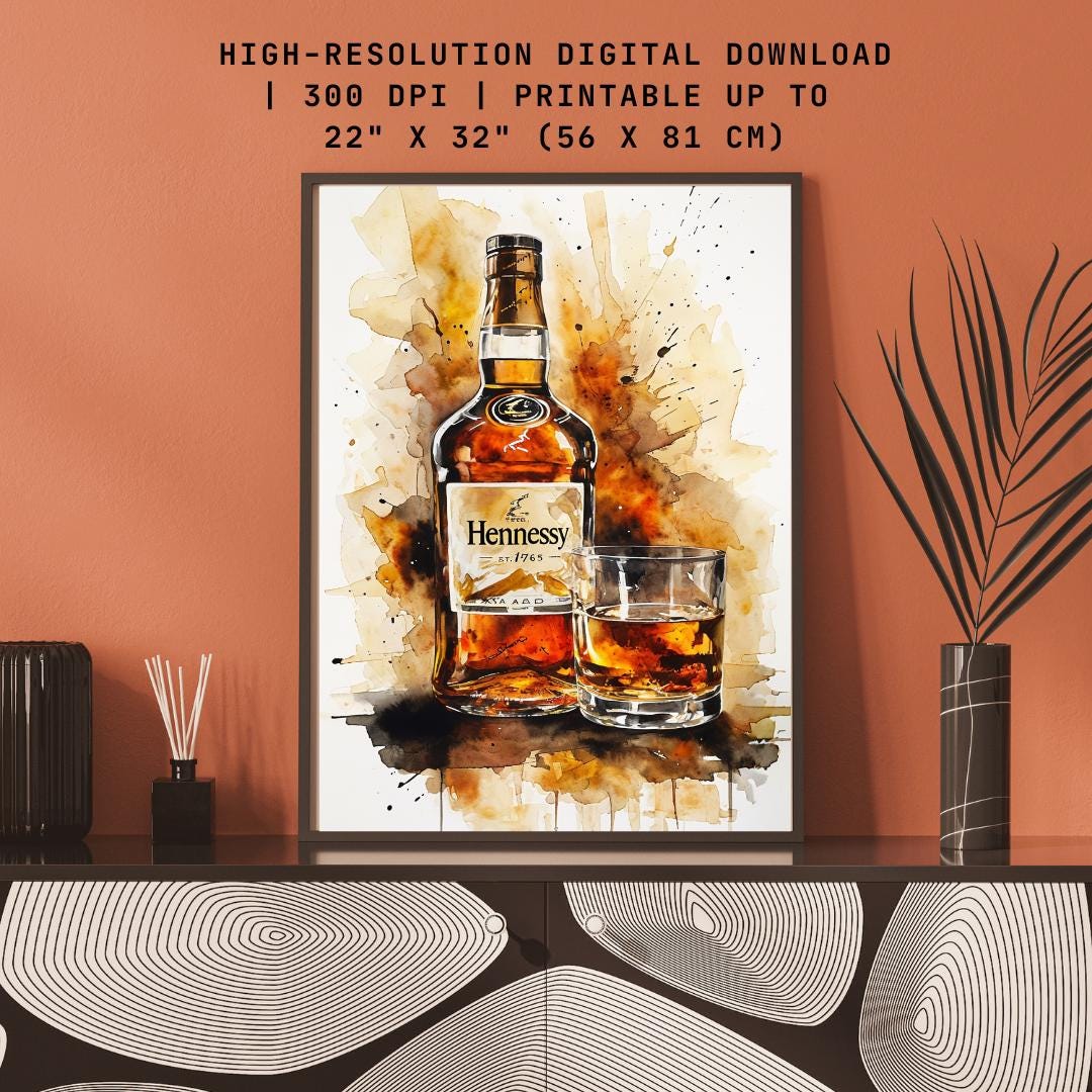 Hennessy Watercolor Wall Art Printable Poster | High-resolution Digital ...