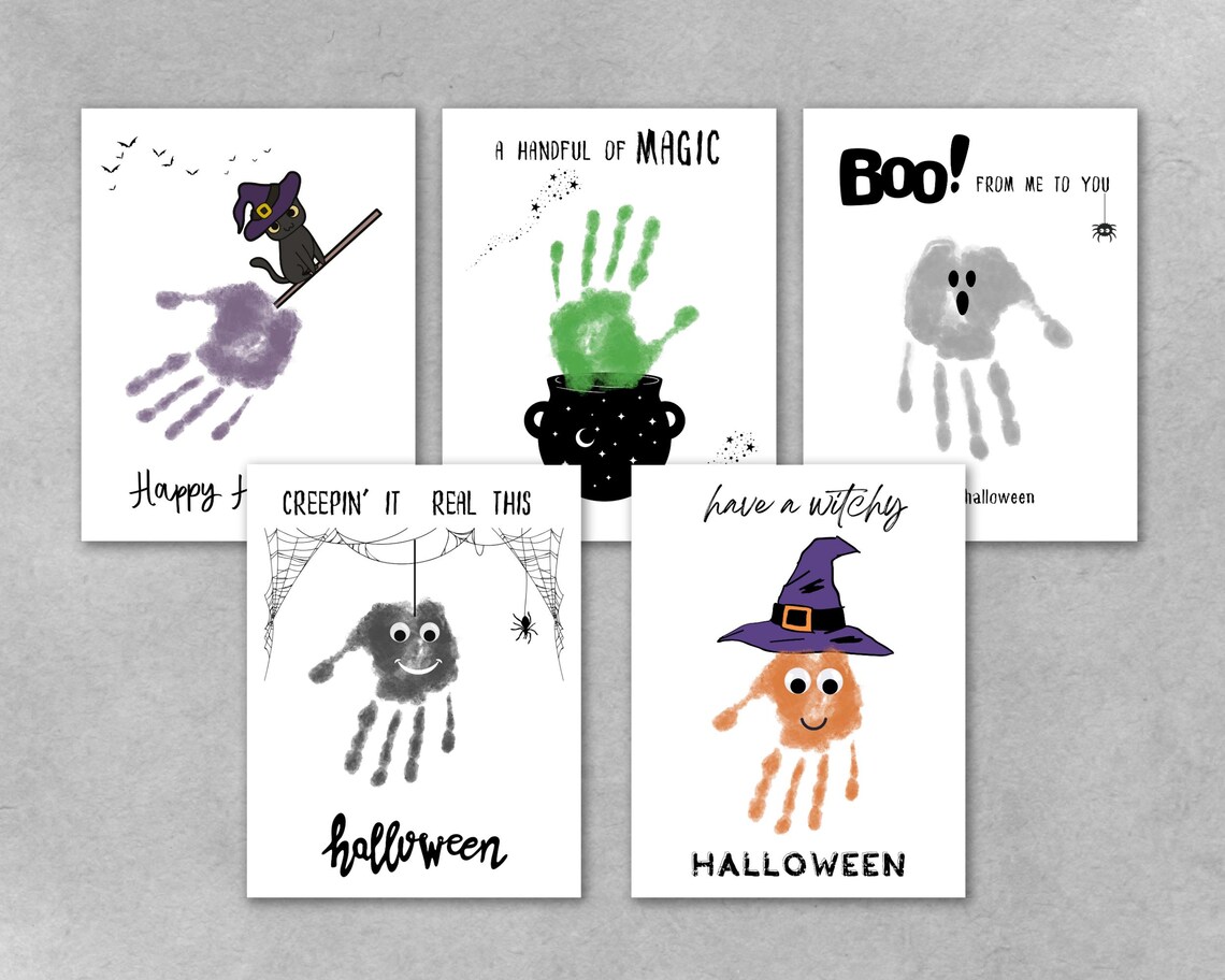 Set of Five Halloween Handprint Art Printable for Kids/ghost, Pumpkin ...