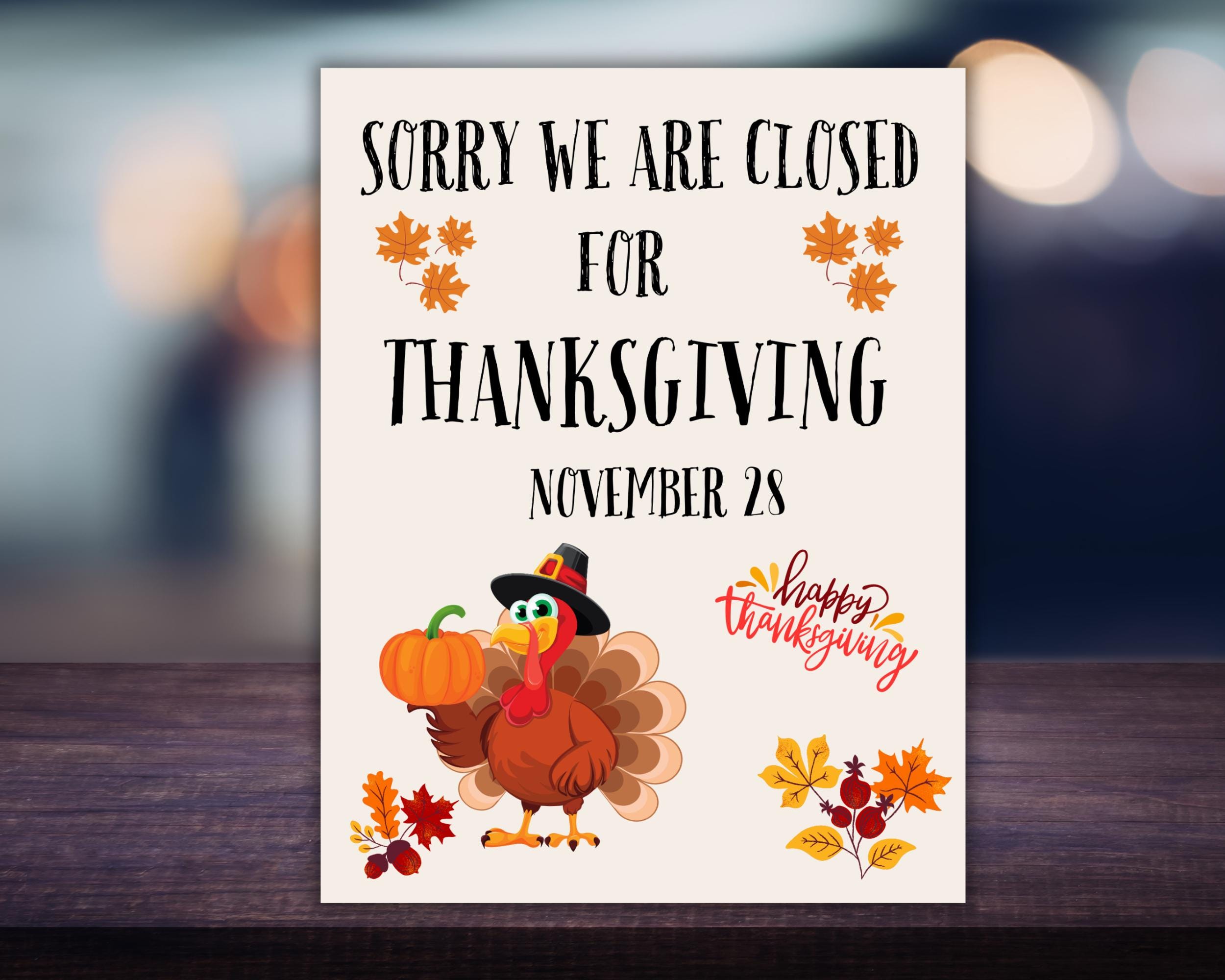 Thanksgiving Closure Sign/thanksgiving We Are Closed Sign for Window or ...