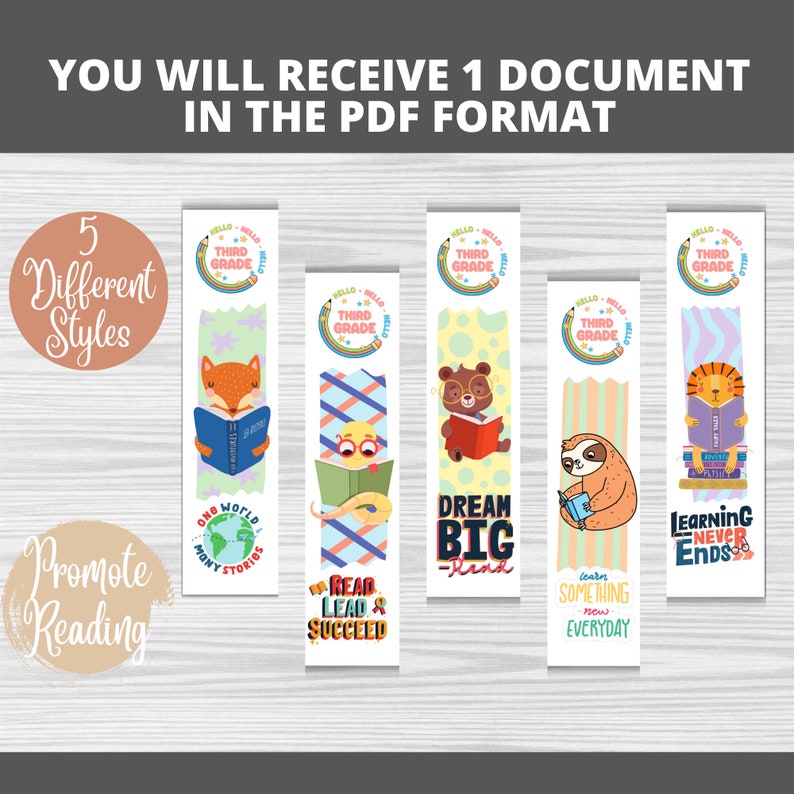 Printable Third Grade Bookmarks/ Grade 3 Bookmarks/set of 5 Fun ...