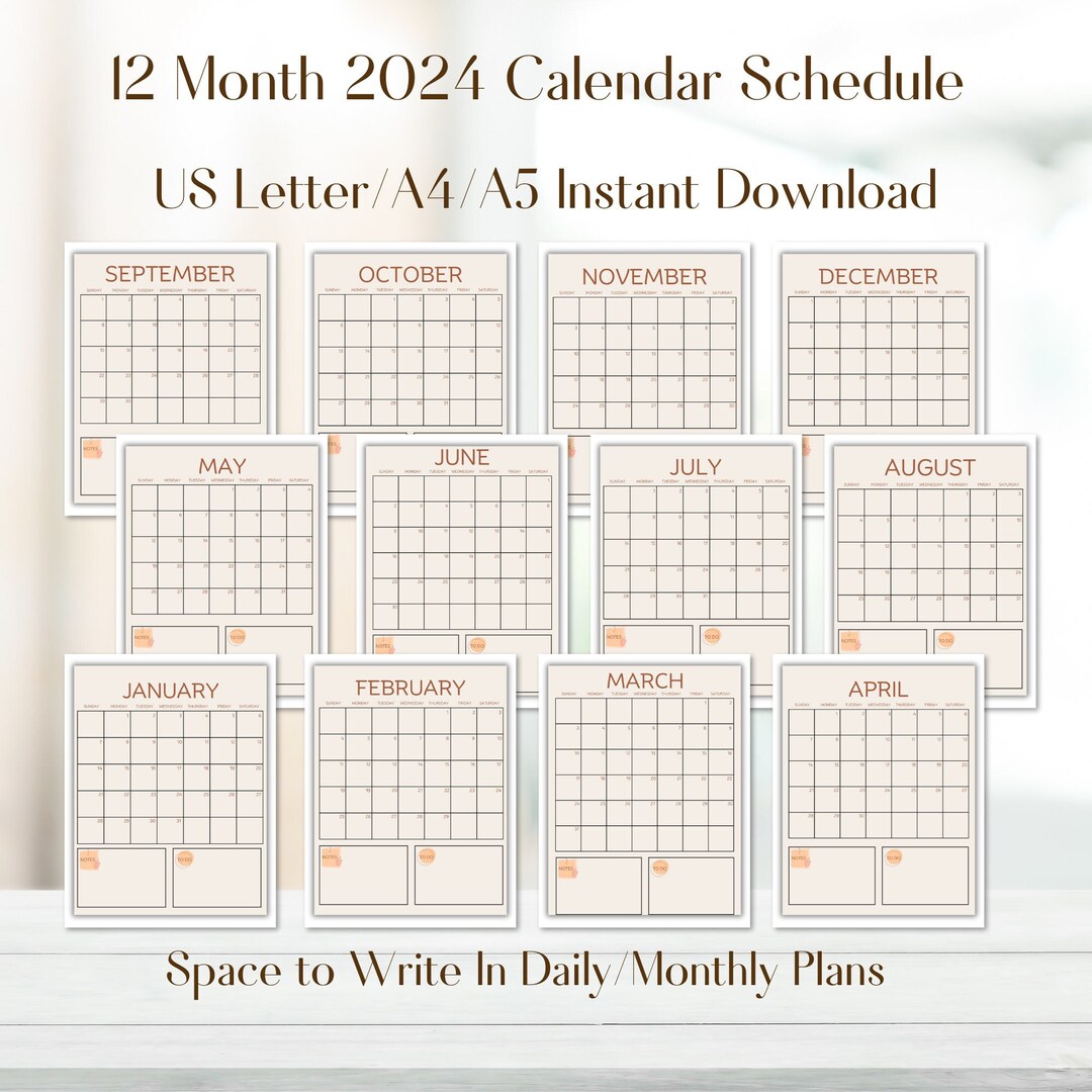 12 Month 2024 Calendar Schedule Planner/12 Month 2024 Calendar Schedule ...