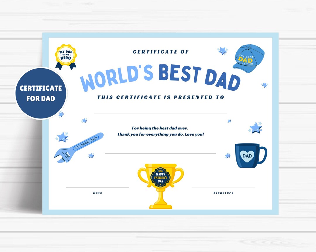 Personalized Father's Day Certificate for the World's Best Dad/father's ...